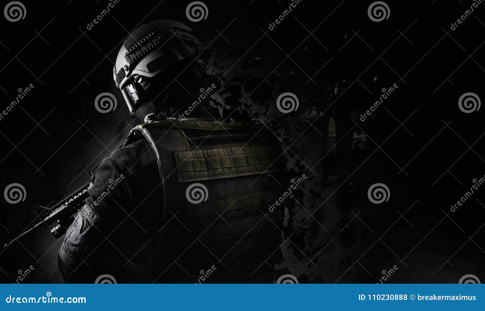 Dissolving Swat Soldier Back View. Stock Photo - Image of ammunition ...
