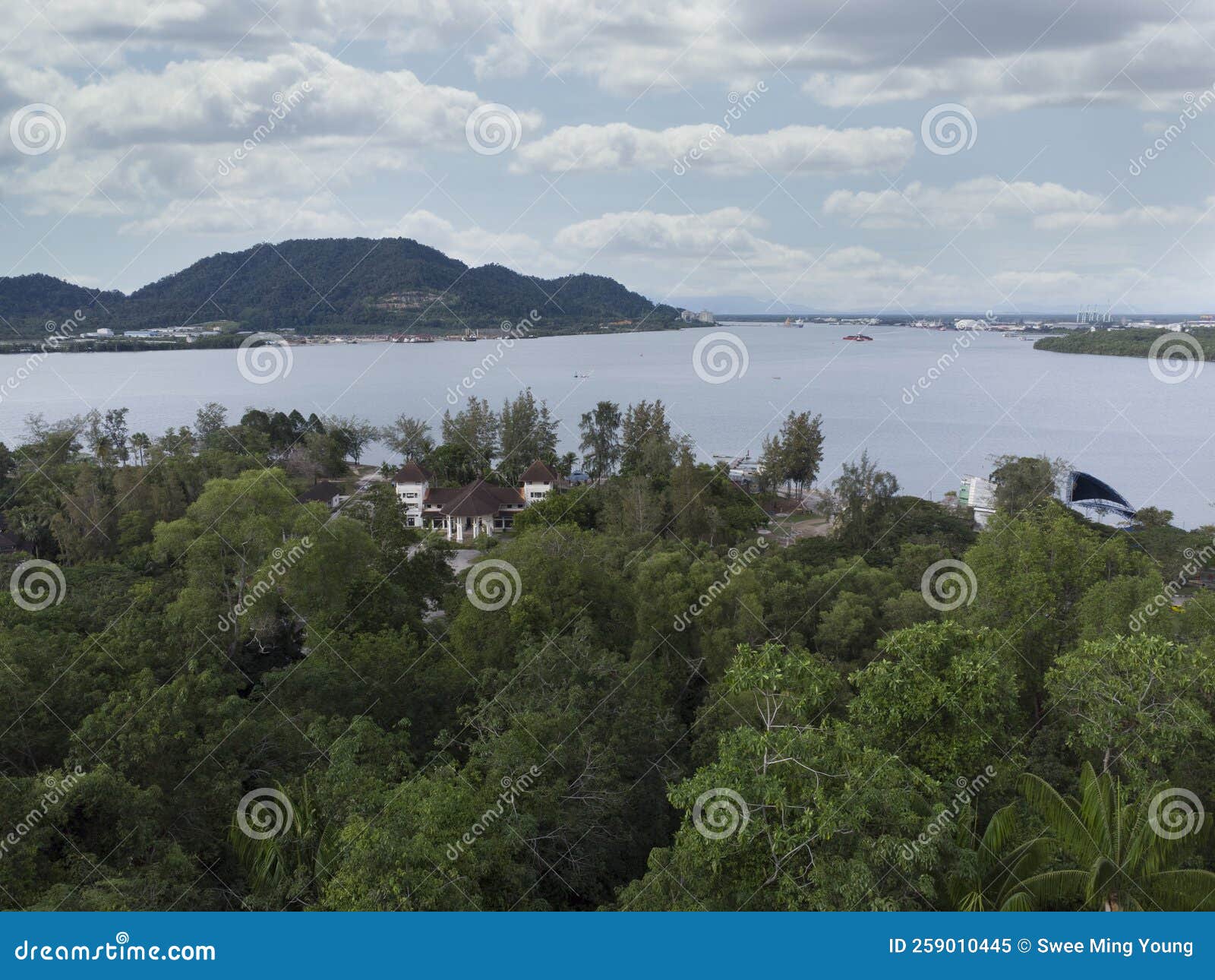 Distance Aerial View of the Coastal Town. Stock Image - Image of scenic ...
