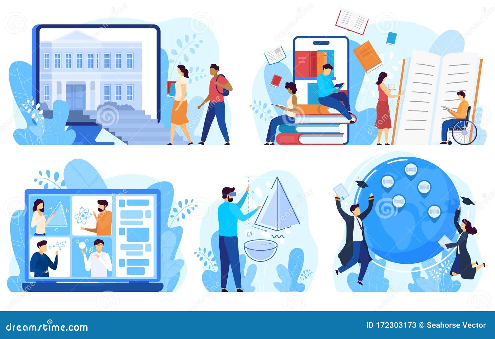 Distance Education and Online Learning Concept, Vector Illustration ...
