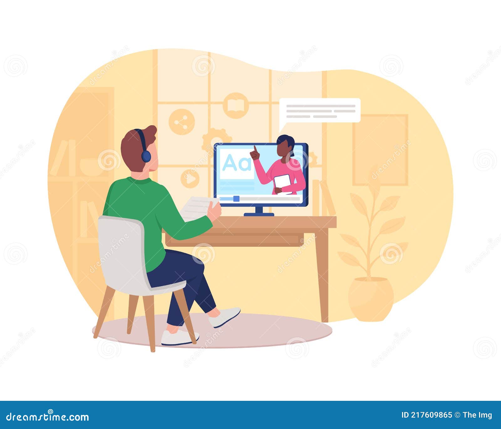 Distance Language Course 2D Vector Web Banner, Poster Stock Vector ...