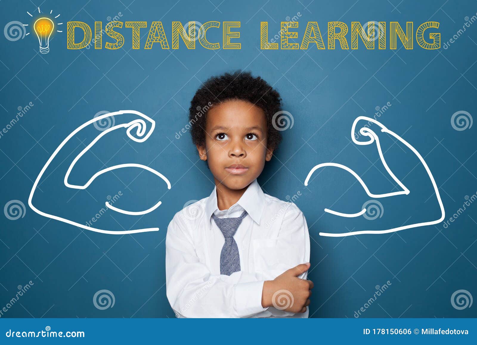 Distance Learning Concept with Clever Black Kid on Blackboard ...