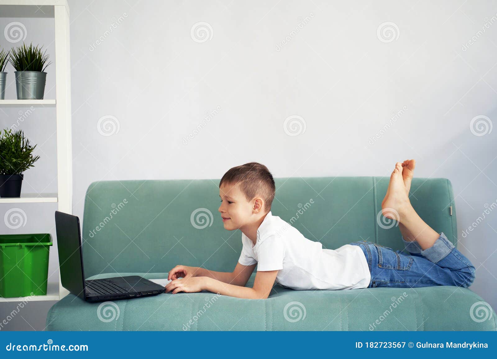 Distance Learning at Home with Students . Students Study at Home Stock ...