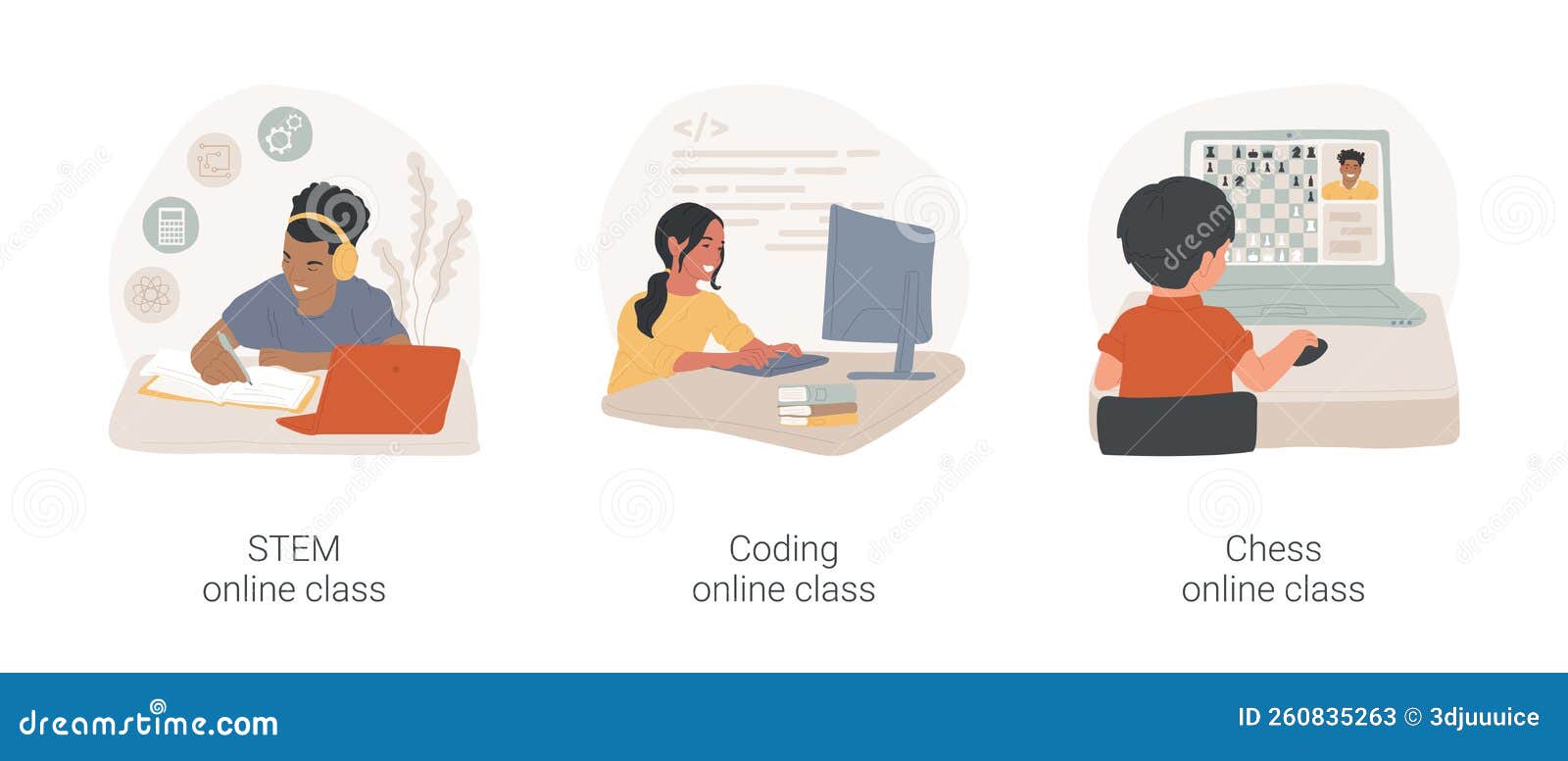 Distance Learning for Kids Isolated Cartoon Vector Illustration Set ...