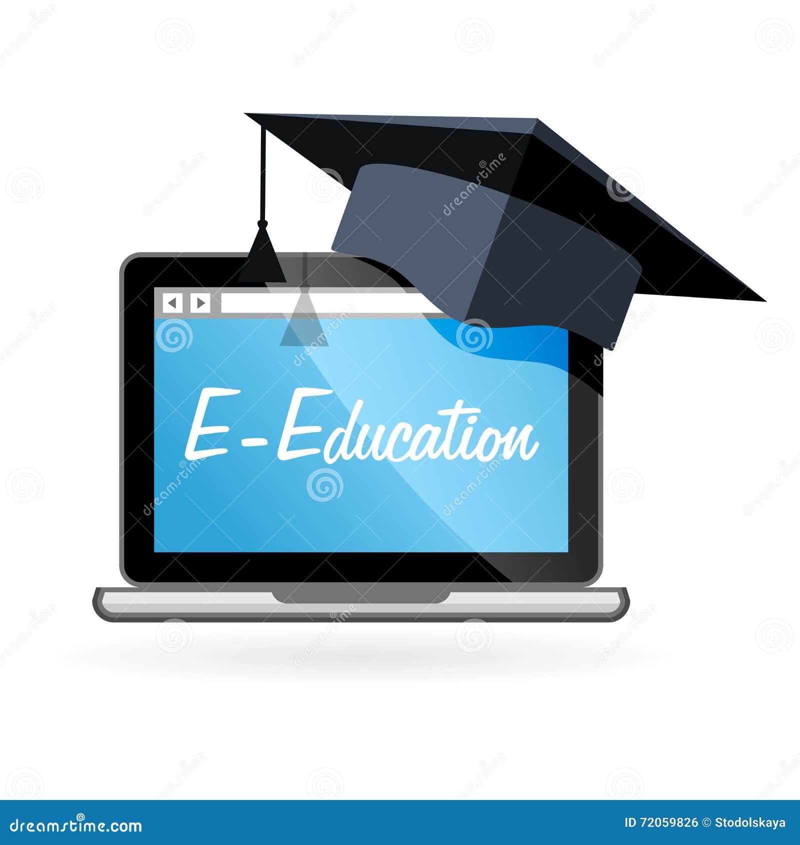 Distance Learning - Laptop and Academic Hat, E-education Stock Vector ...