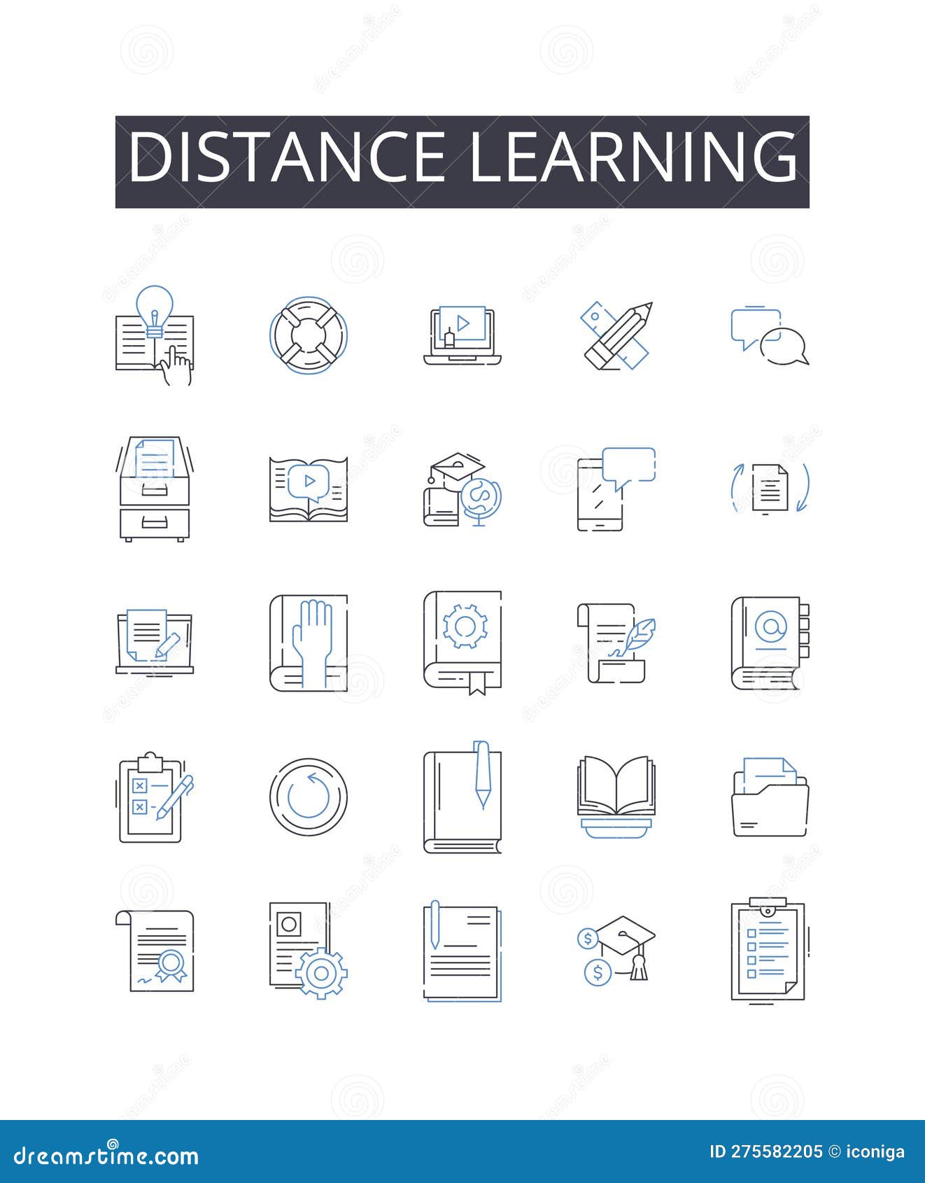 Distance Learning Line Icons Collection. E-learning, Virtual Education ...