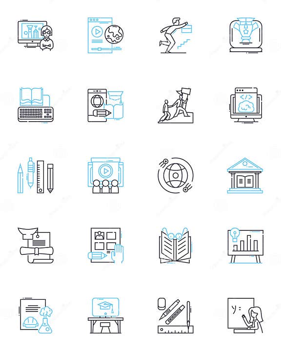 Distance Learning Linear Icons Set. Online, Virtual, Remote, E-learning, Digital, Web-based ...