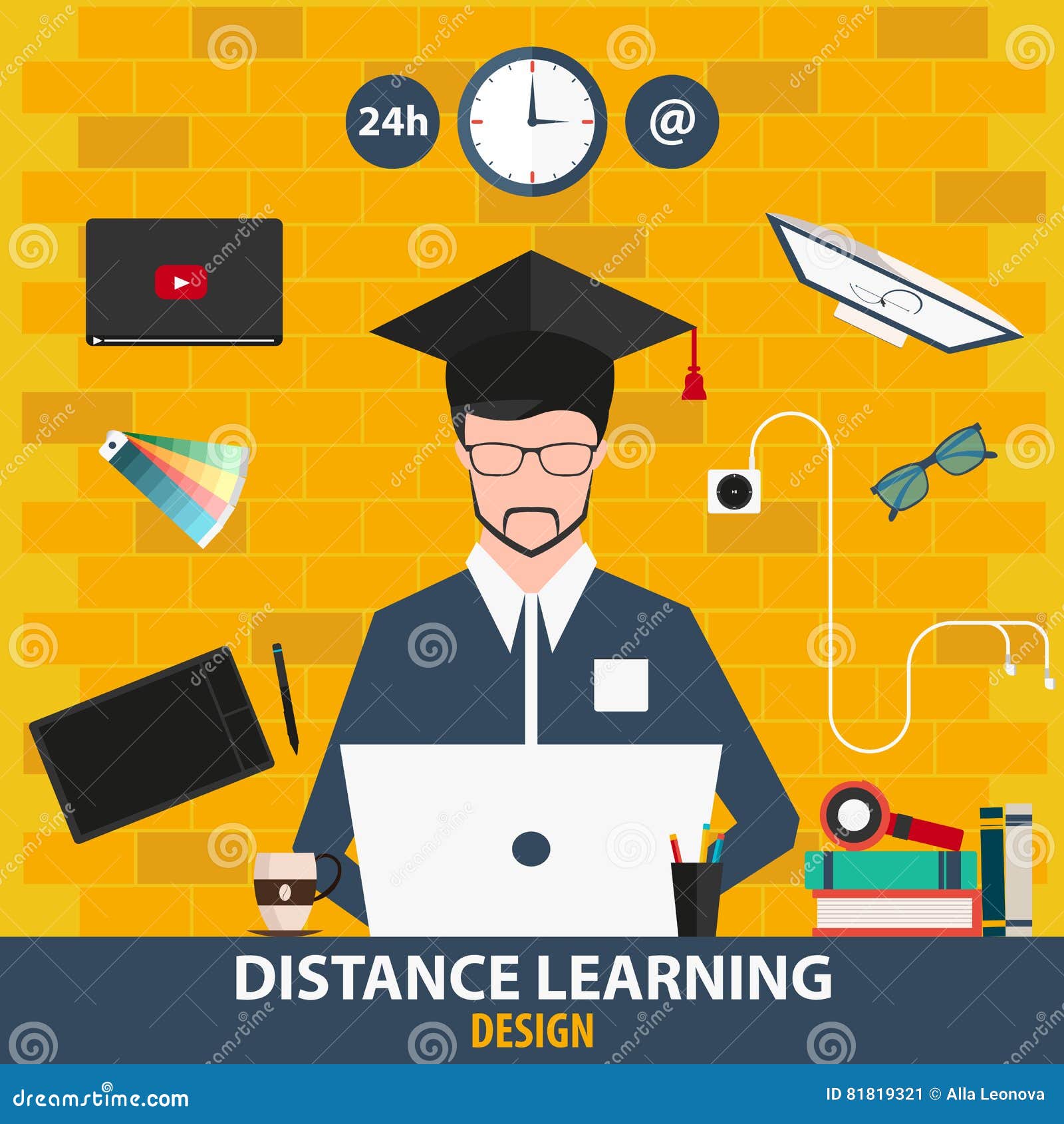 Distance Learning. Online Education Design. Vector Illustration. Stock ...