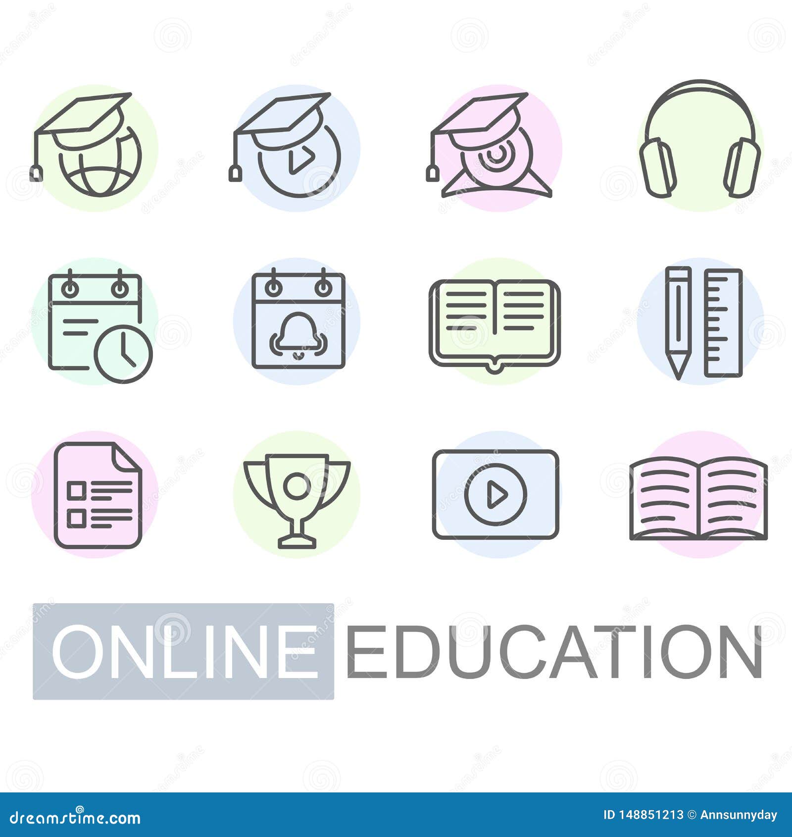 Distance Learning and Online Education Icon Set - Tutorials Stock ...