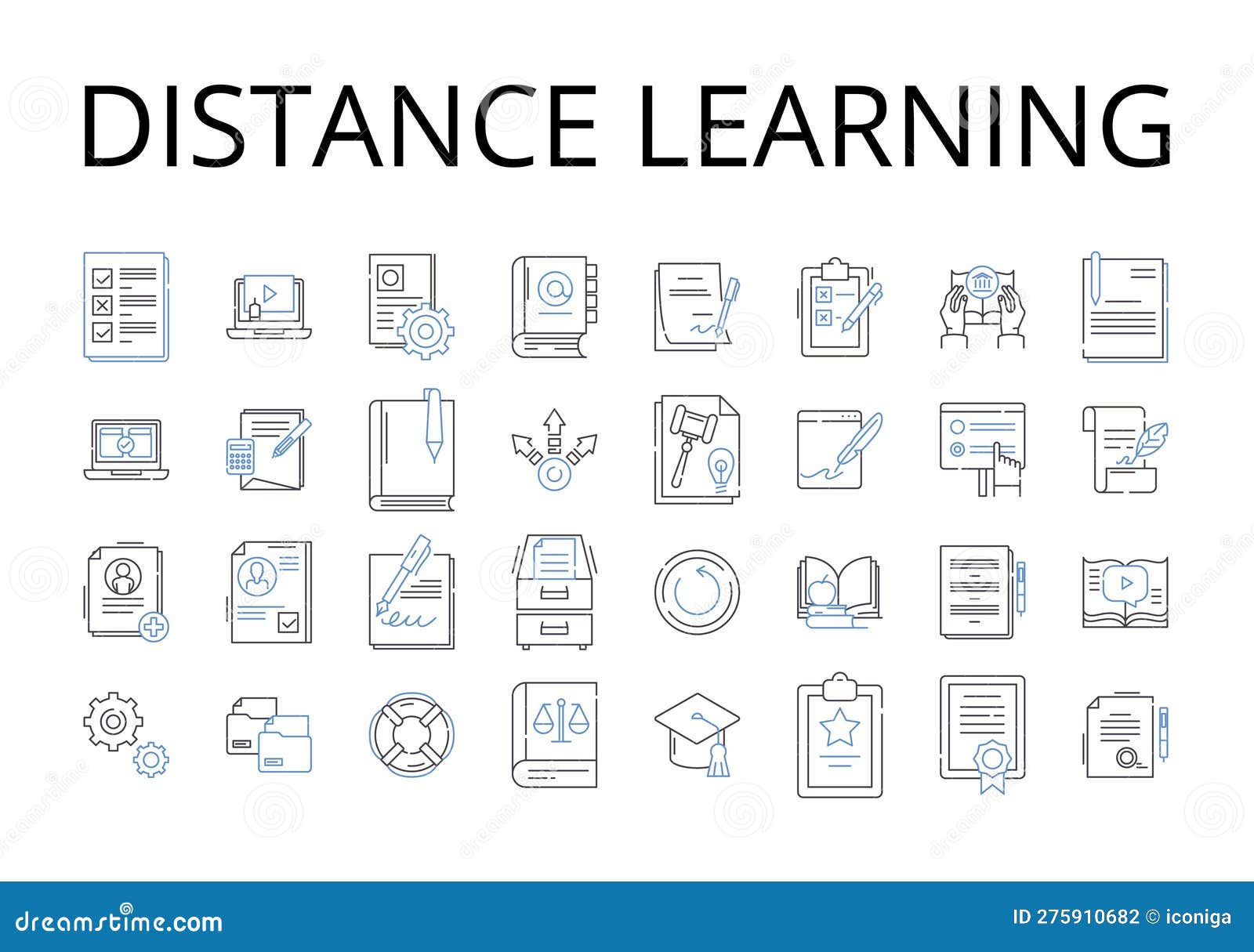 Distance Learning Line Icons Collection. E-learning, Virtual Education ...