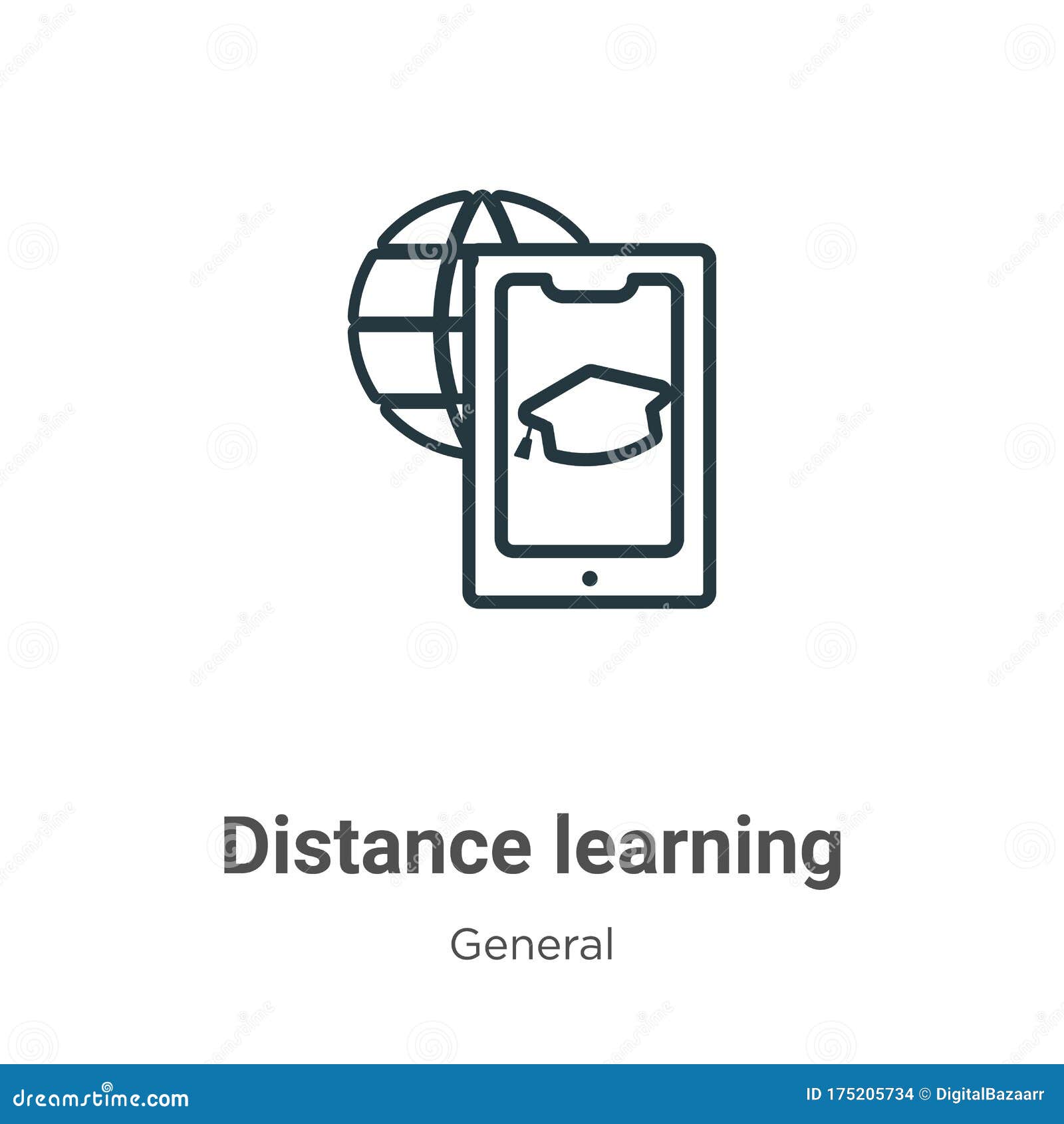 Distance Learning Outline Vector Icon. Thin Line Black Distance ...