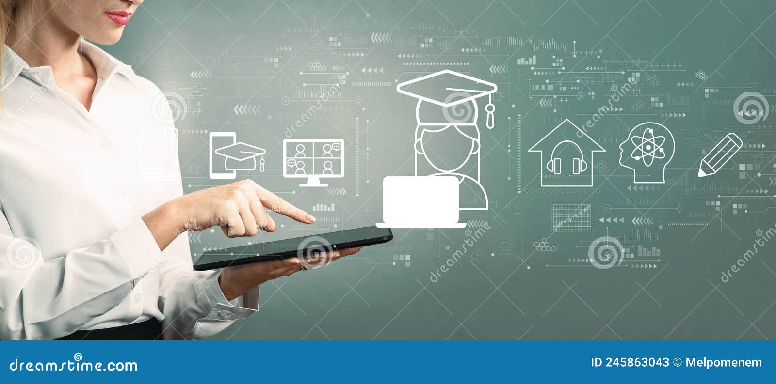 Distance Learning Theme with Business Woman Using a Tablet Stock Image ...