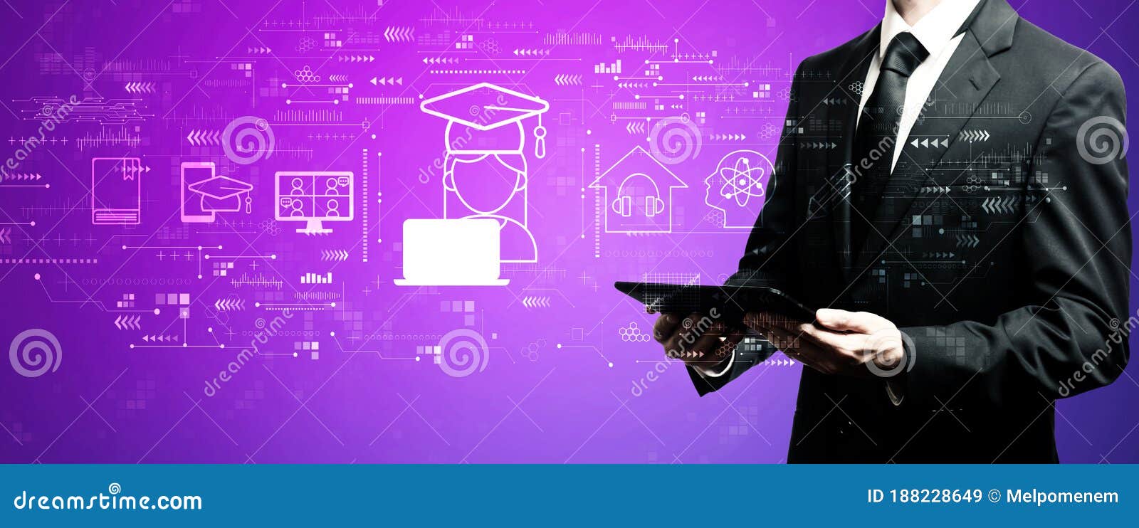 Distance Learning Theme with Businessman Using His Tablet Stock Image ...