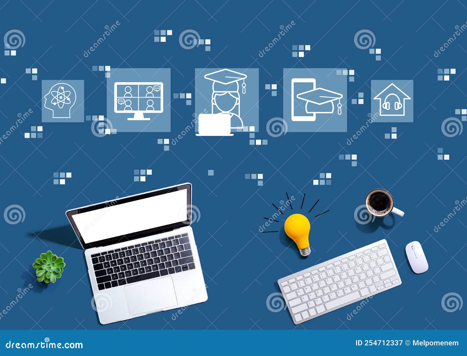 Distance Learning Theme with Computers with a Light Bulb Stock Image ...