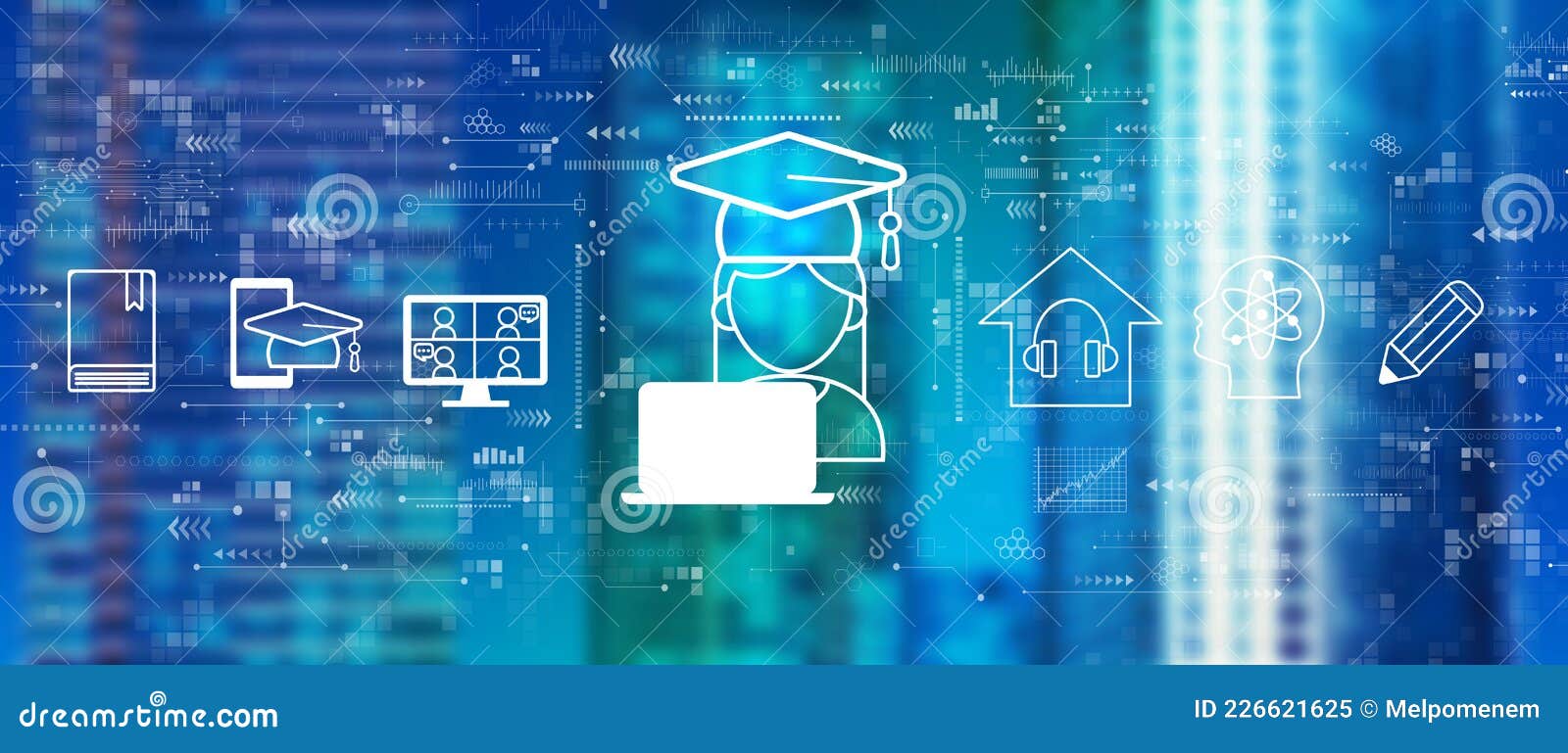 Distance Learning Theme with Downtown Skyline Stock Image - Image of ...