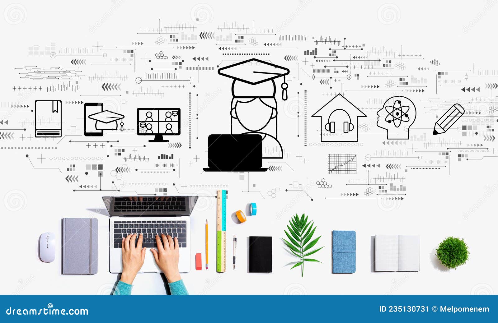 Distance Learning Theme with Person Using a Laptop Stock Image - Image ...