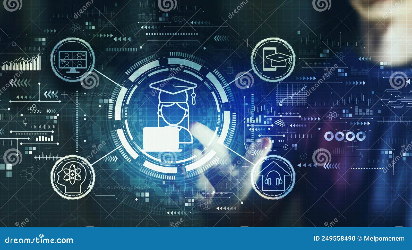 Distance Learning Theme with Young Man in the Night Stock Photo - Image ...