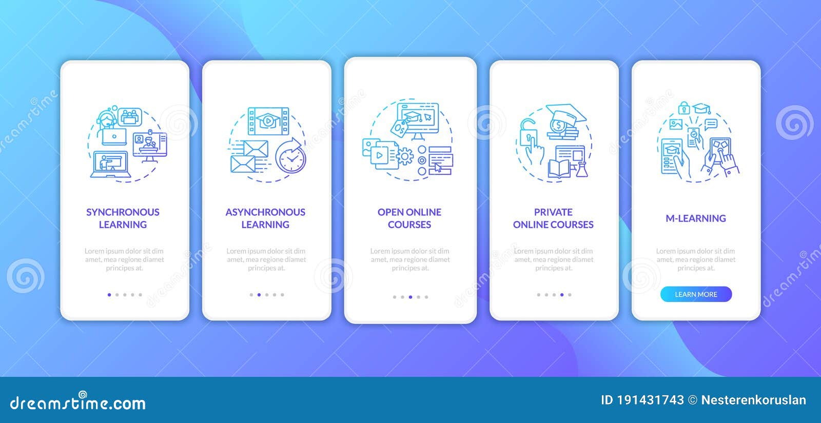 Distance Learning Types Onboarding Mobile App Page Screen with Concepts ...