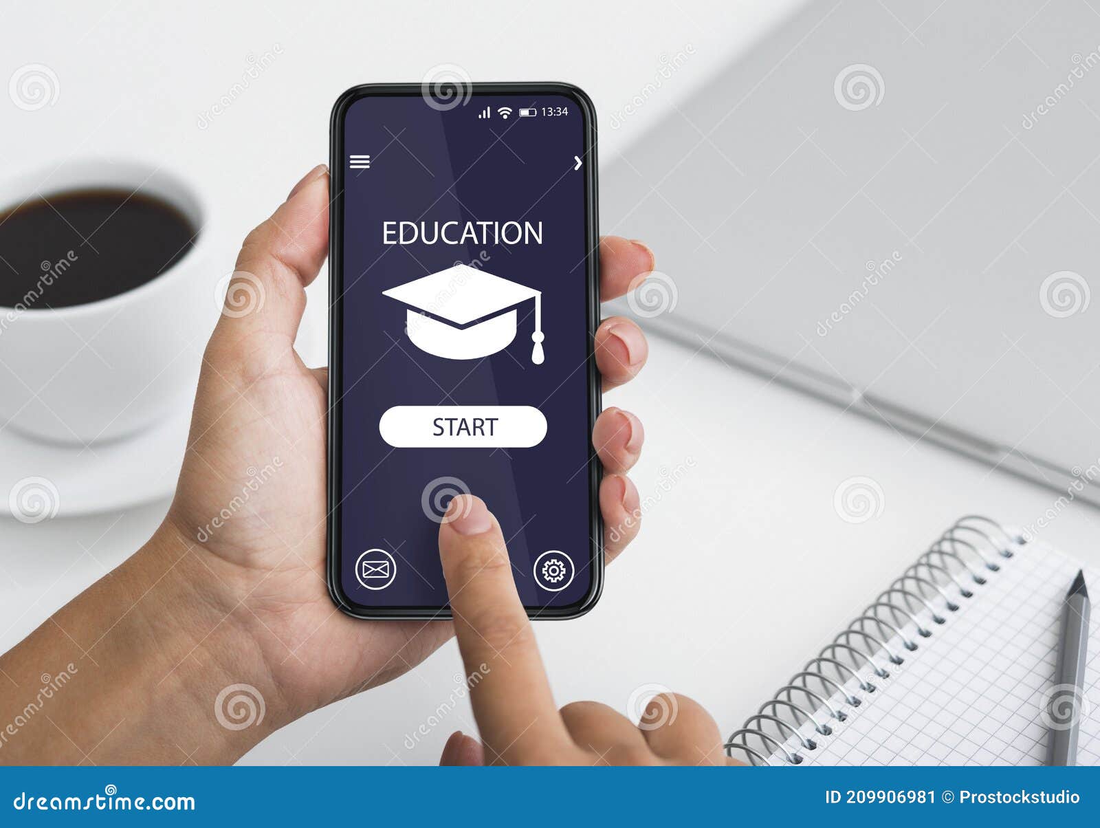 Distance Learning. Unrecognizable Woman Browsing Educational App on ...