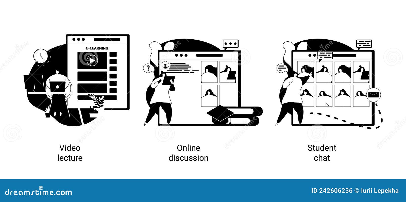 Distance Learning Virtual Communication Isolated Cartoon Vector ...