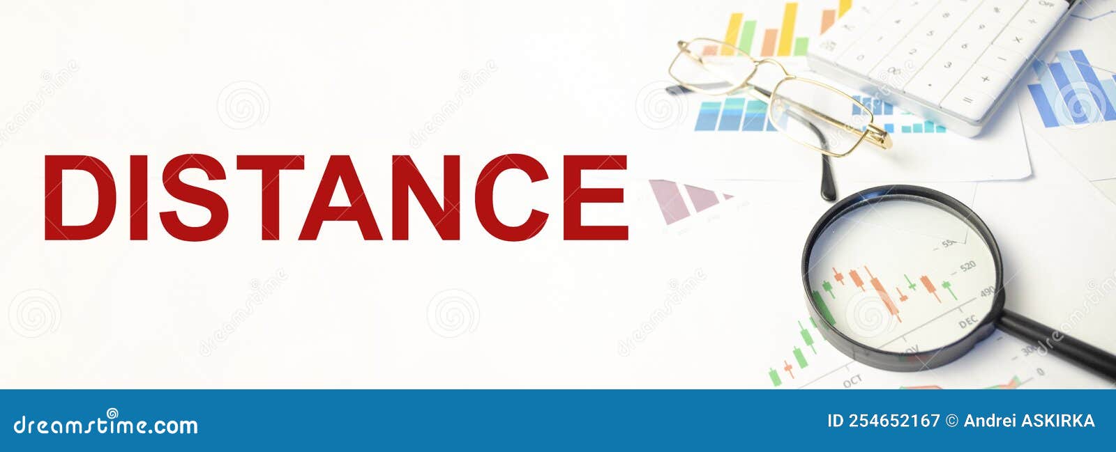 Distance Word on White Background and Office Supplies Stock Image ...