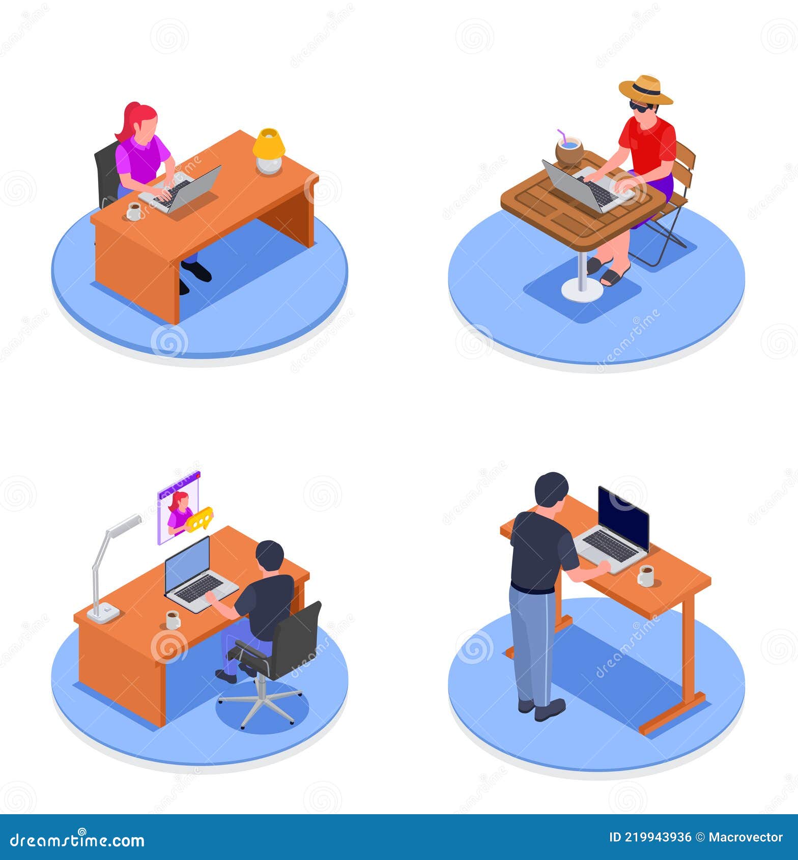 Distance Work Design Concept Stock Vector - Illustration of remote ...