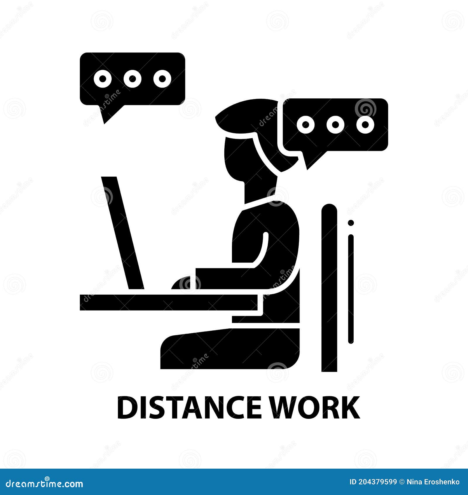 Distance Work Icon, Black Vector Sign with Editable Strokes, Concept ...