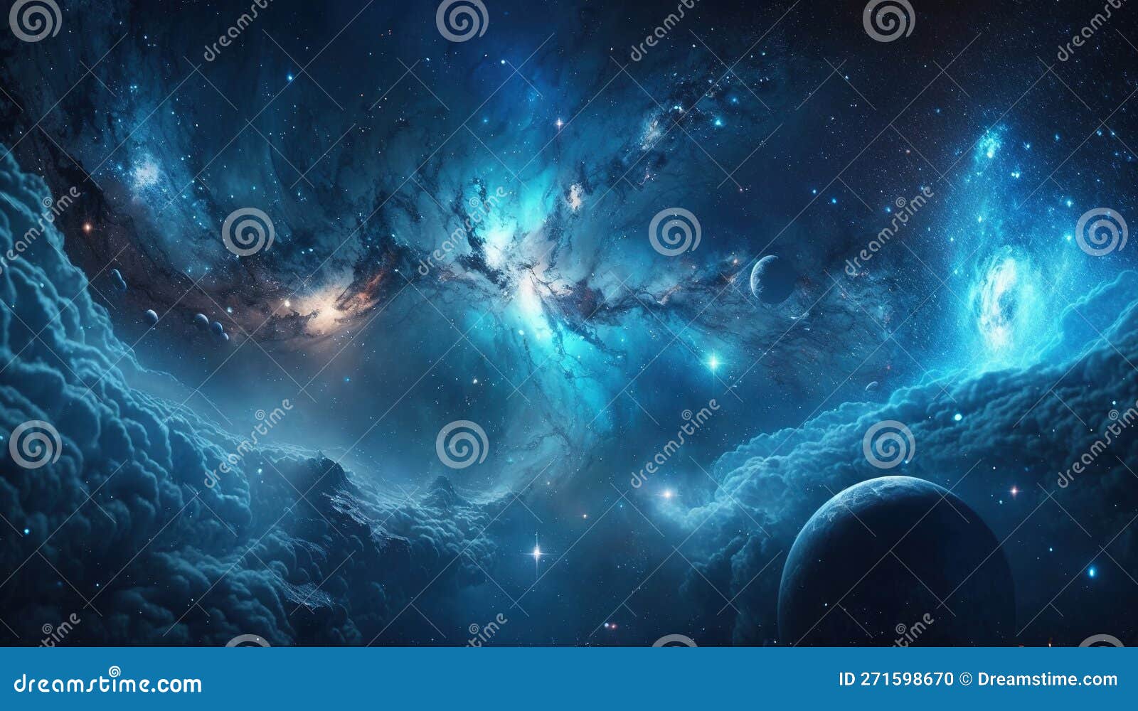Distant Bluish Galaxy in Space. Stars, Nebulas and Dark Matter Stock ...