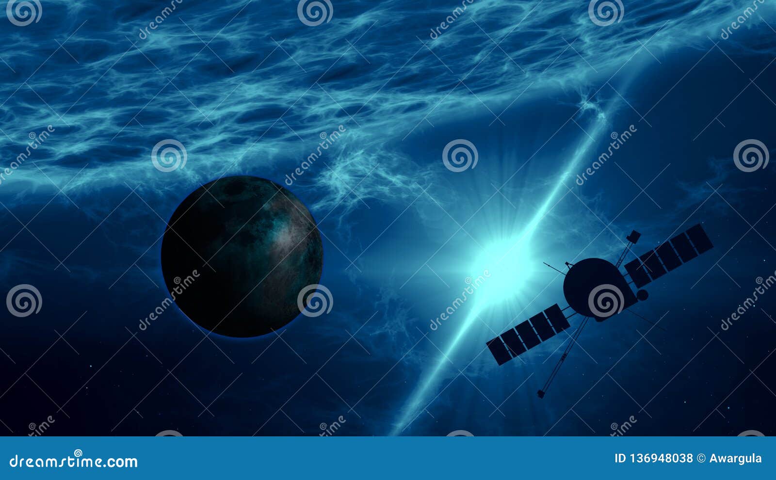 Distant Exoplanet Exploration by Spaceship Stock Illustration ...