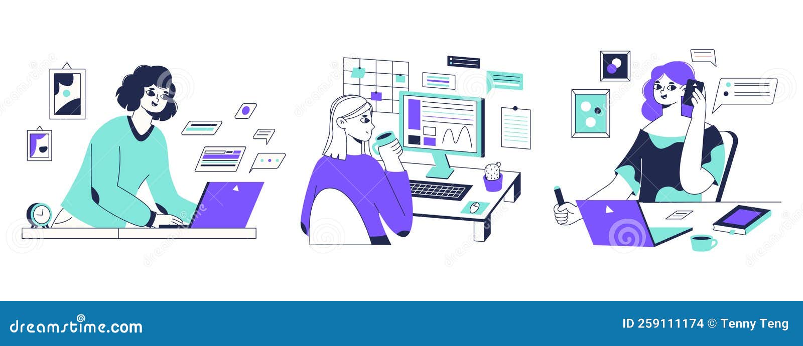 Distant Freelancers, Freelance Creative Workers. Remote Office Workers ...