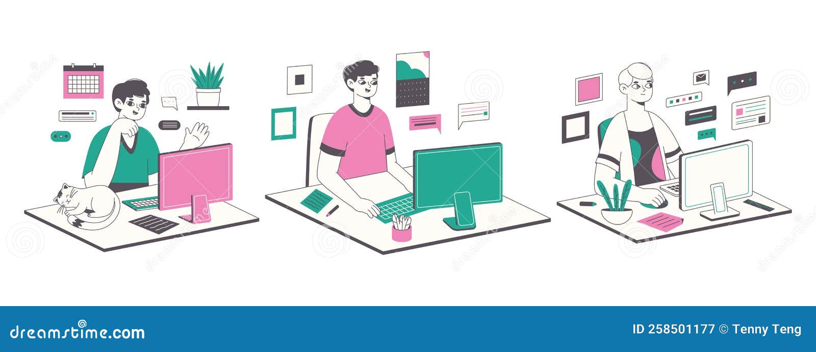 Distant Freelancers, Remote Office Workers. Freelance Creative People ...