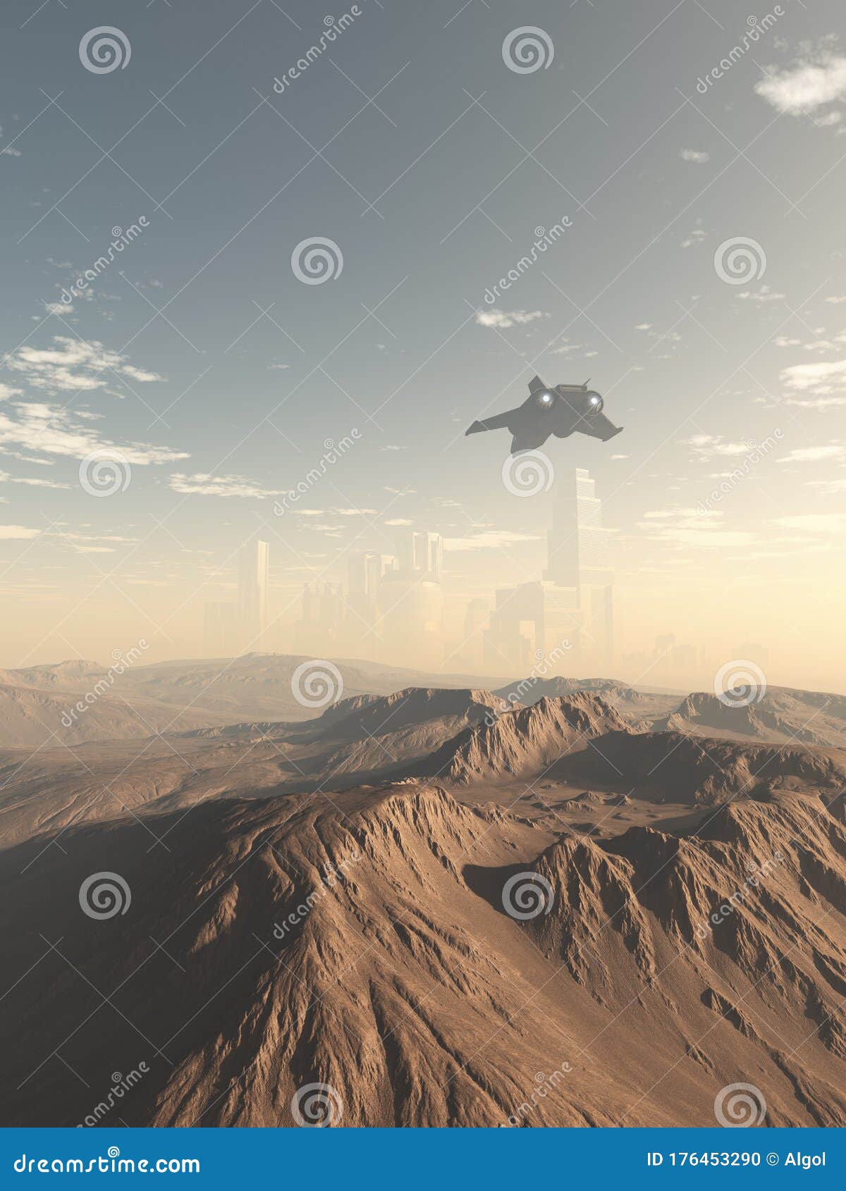 Distant Future City Emerging from the Mist Stock Illustration ...