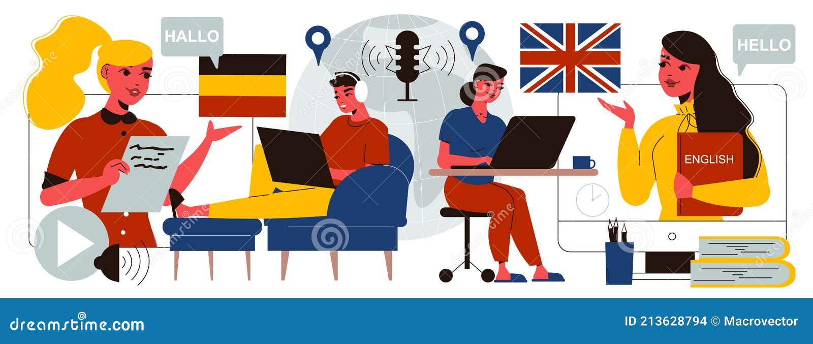 Distant Language Course Composition Stock Vector - Illustration of ...