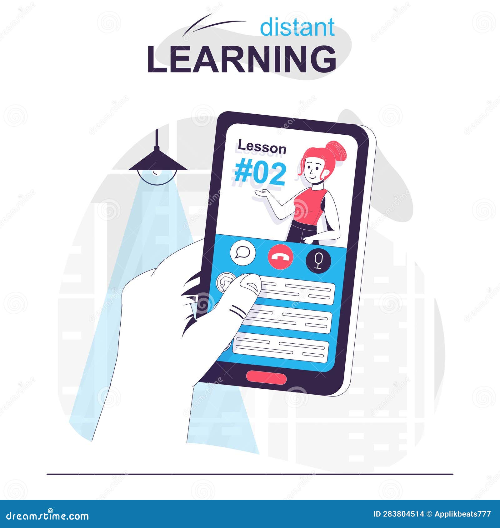 Distant Learning Isolated Cartoon Concept. Online Lessons in Mobile App ...