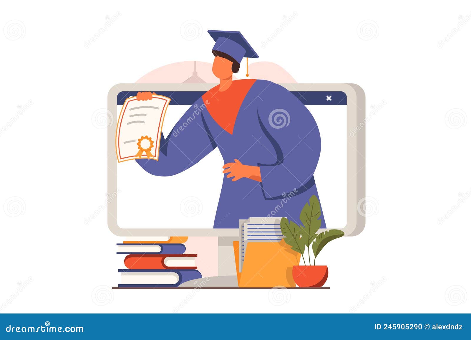 Distant Learning Web Concept in Flat Design. Vector Illustration Stock Vector - Illustration of ...