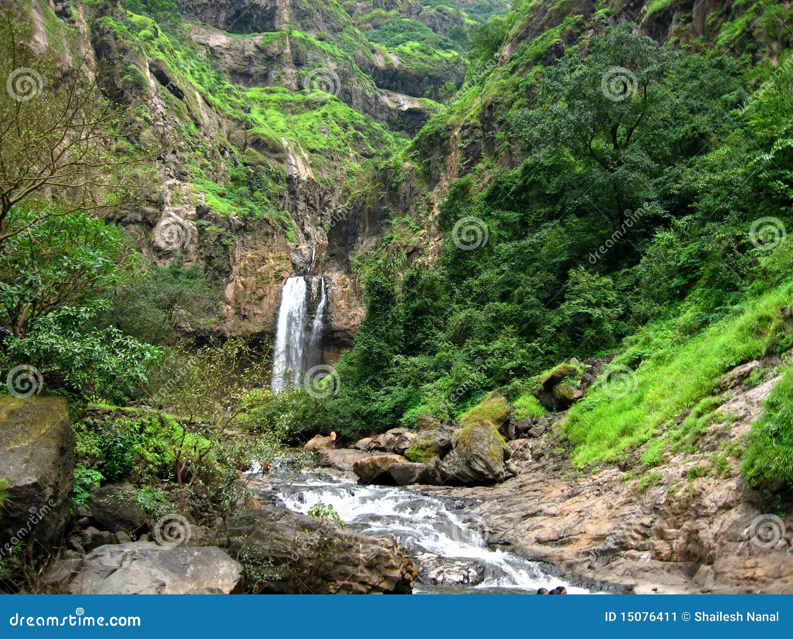 Distant Marleshwar Waterfall Scene Stock Image - Image of brilliant ...