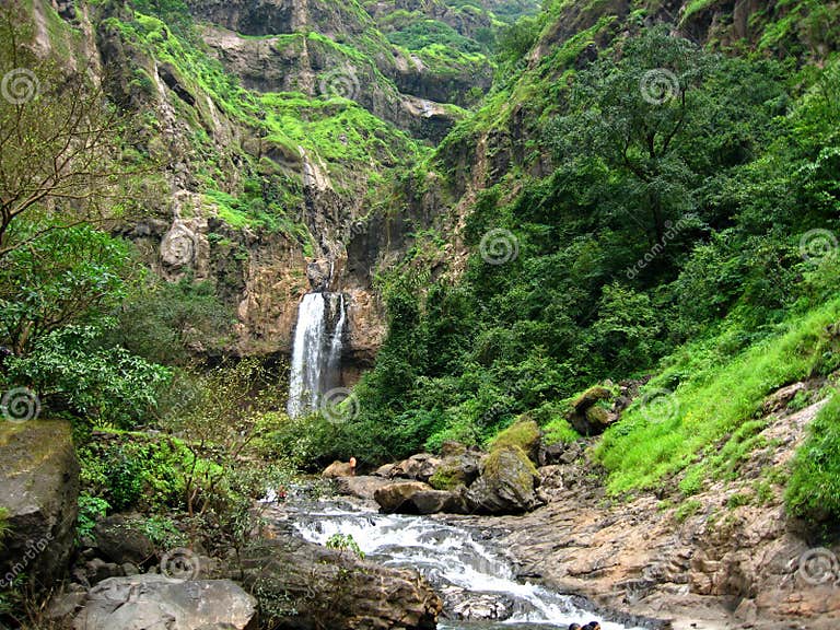 Distant Marleshwar Waterfall Scene Stock Image - Image of brilliant ...