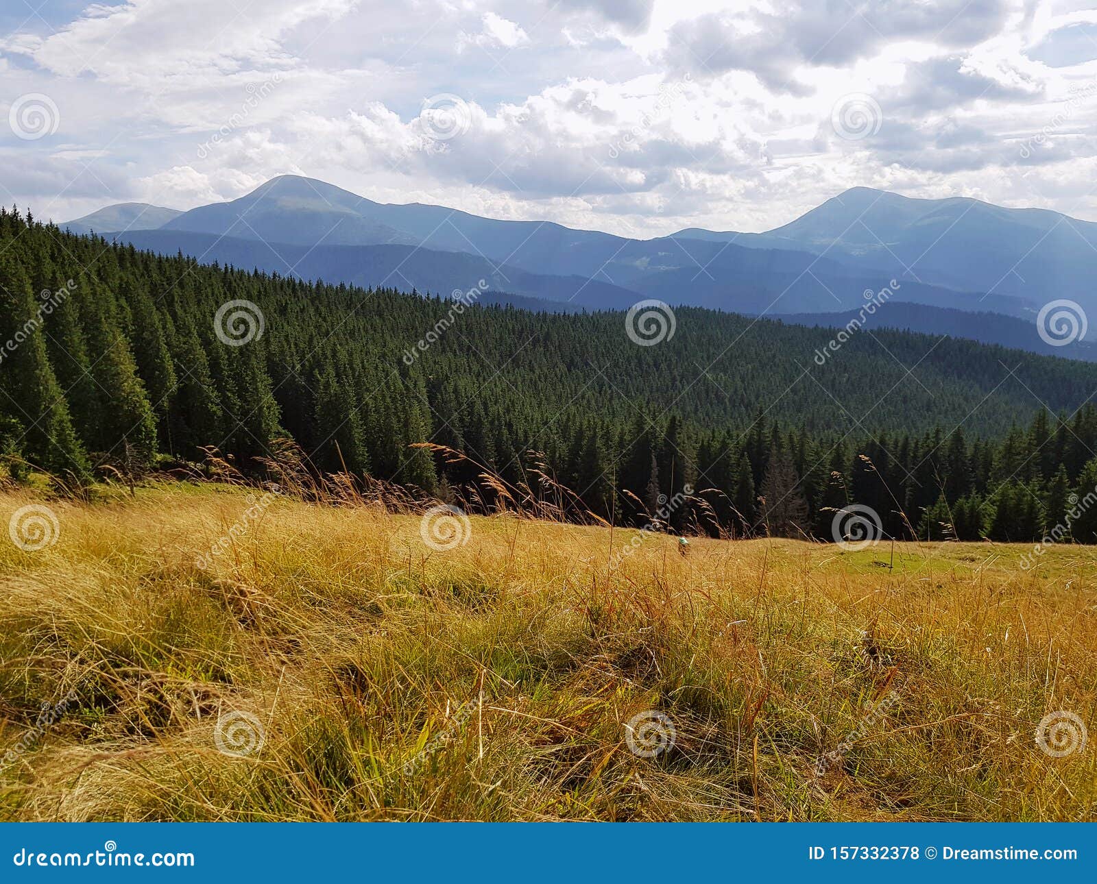 Distant Mountain Range and Layer of Clouds on the Valleys. Carpathians ...