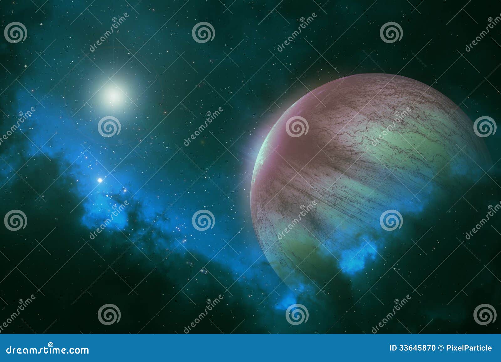 Distant Planet with Bright Stars in Deep Space Galaxy Stock ...