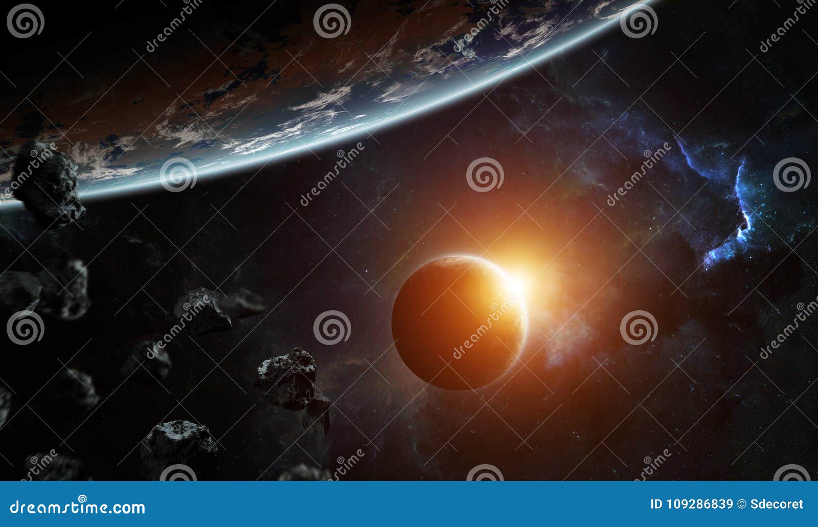 Distant Planet System in Space with Exoplanets 3D Rendering Elem Stock ...