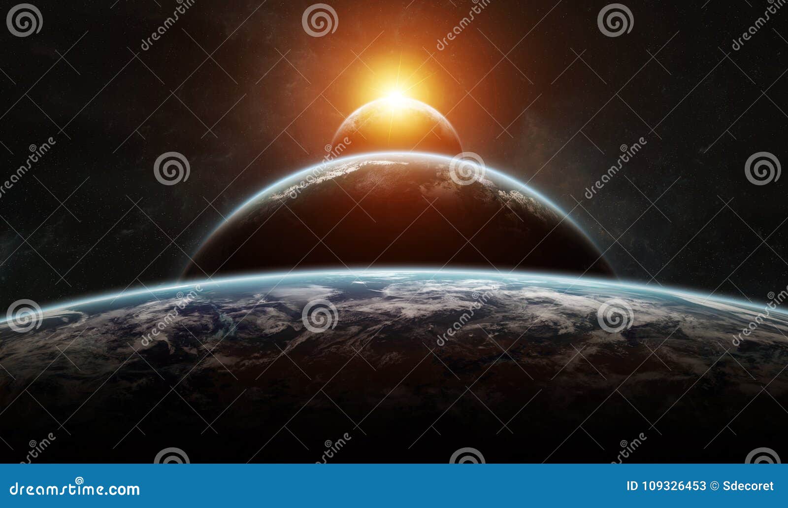 Distant Planet System in Space with Exoplanets 3D Rendering Elem Stock ...