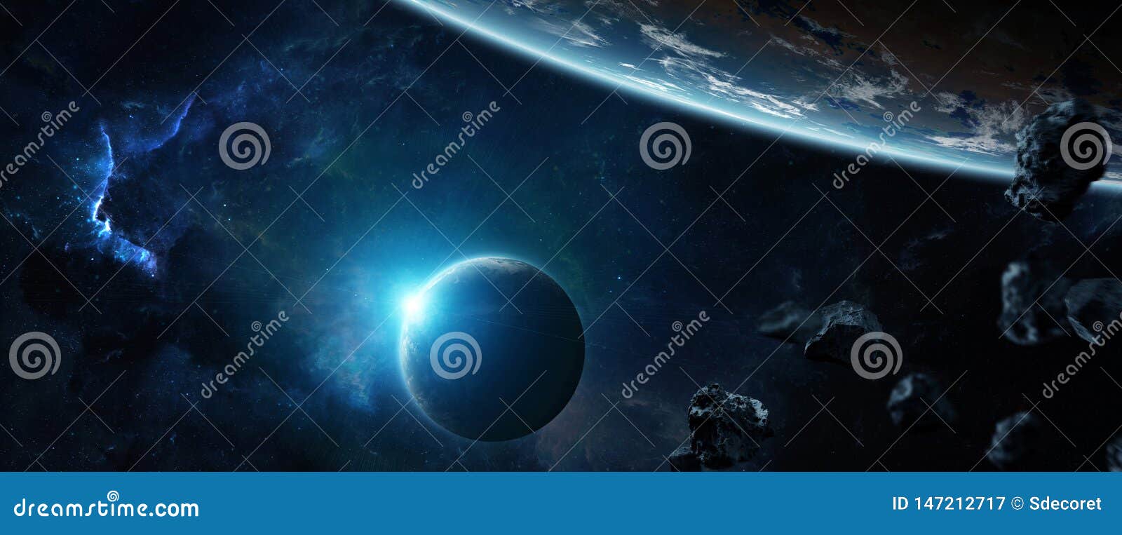 Distant Planet System in Space with Exoplanets 3D Rendering Elements of ...