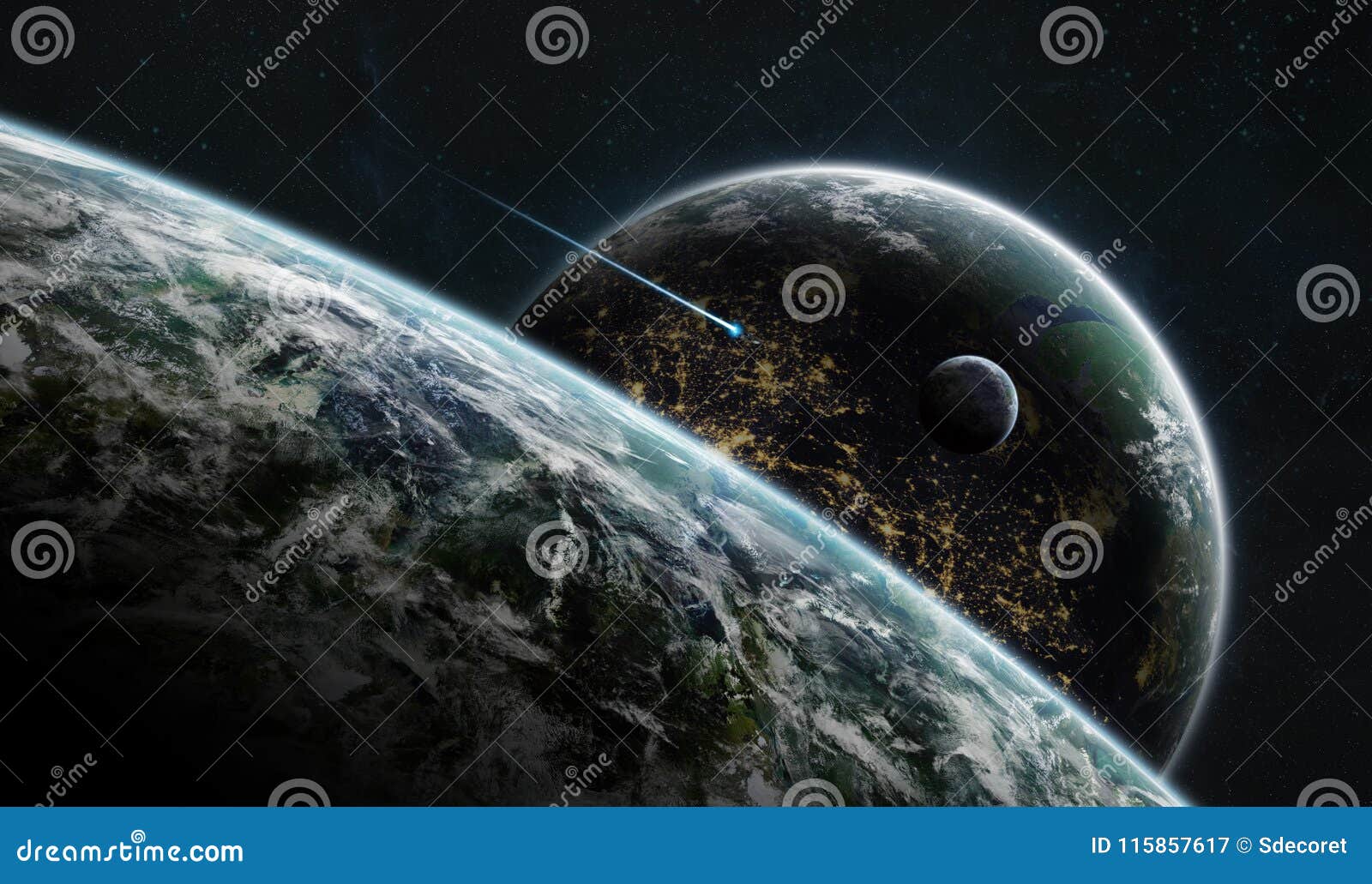 Distant Planet System in Space with Exoplanets 3D Rendering Elem Stock ...