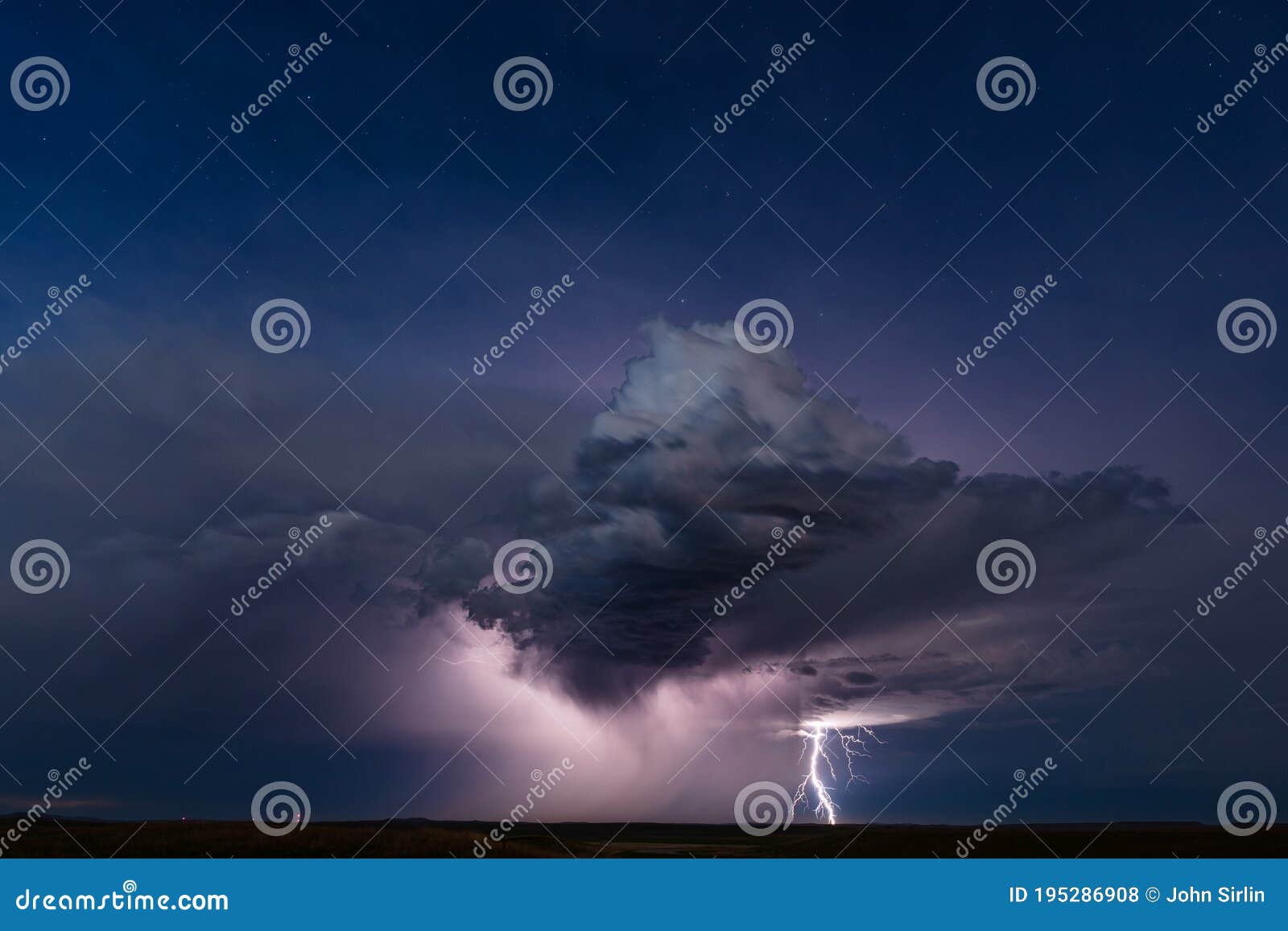 Distant Storm with Lightning Bolt Stock Photo - Image of blue, long ...