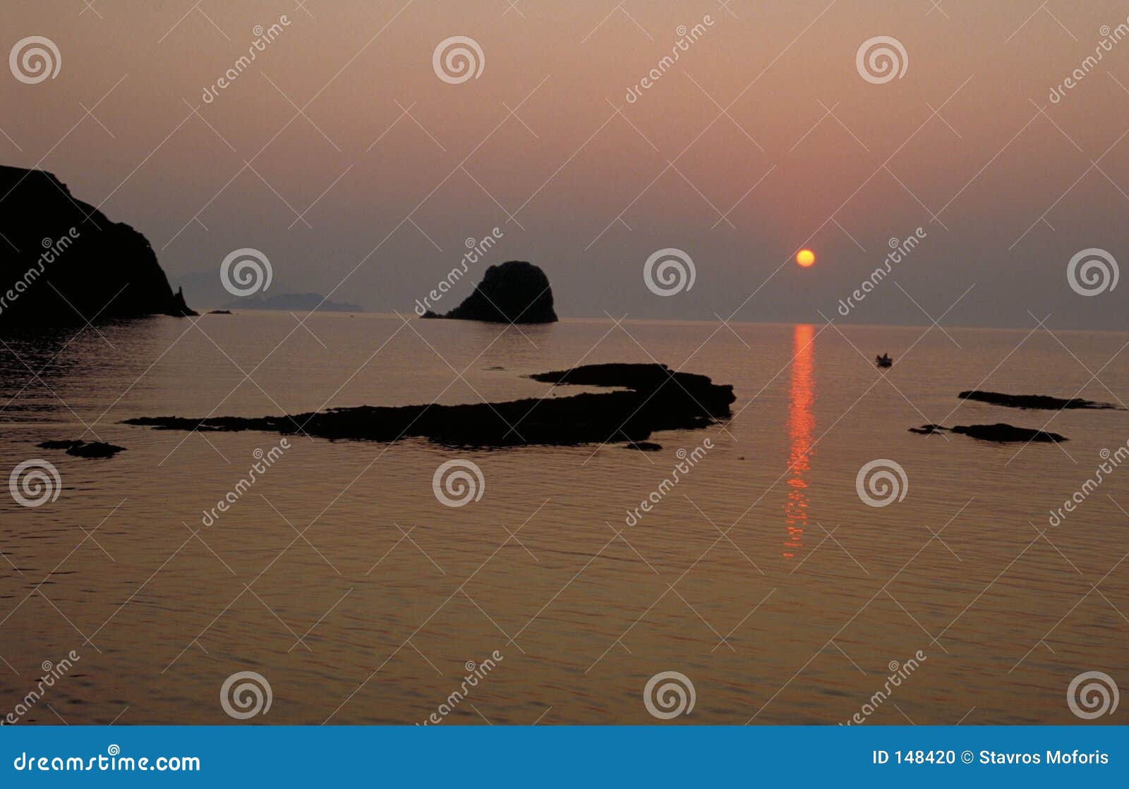 Distant sunset stock photo. Image of greece, rocky, sundown - 148420