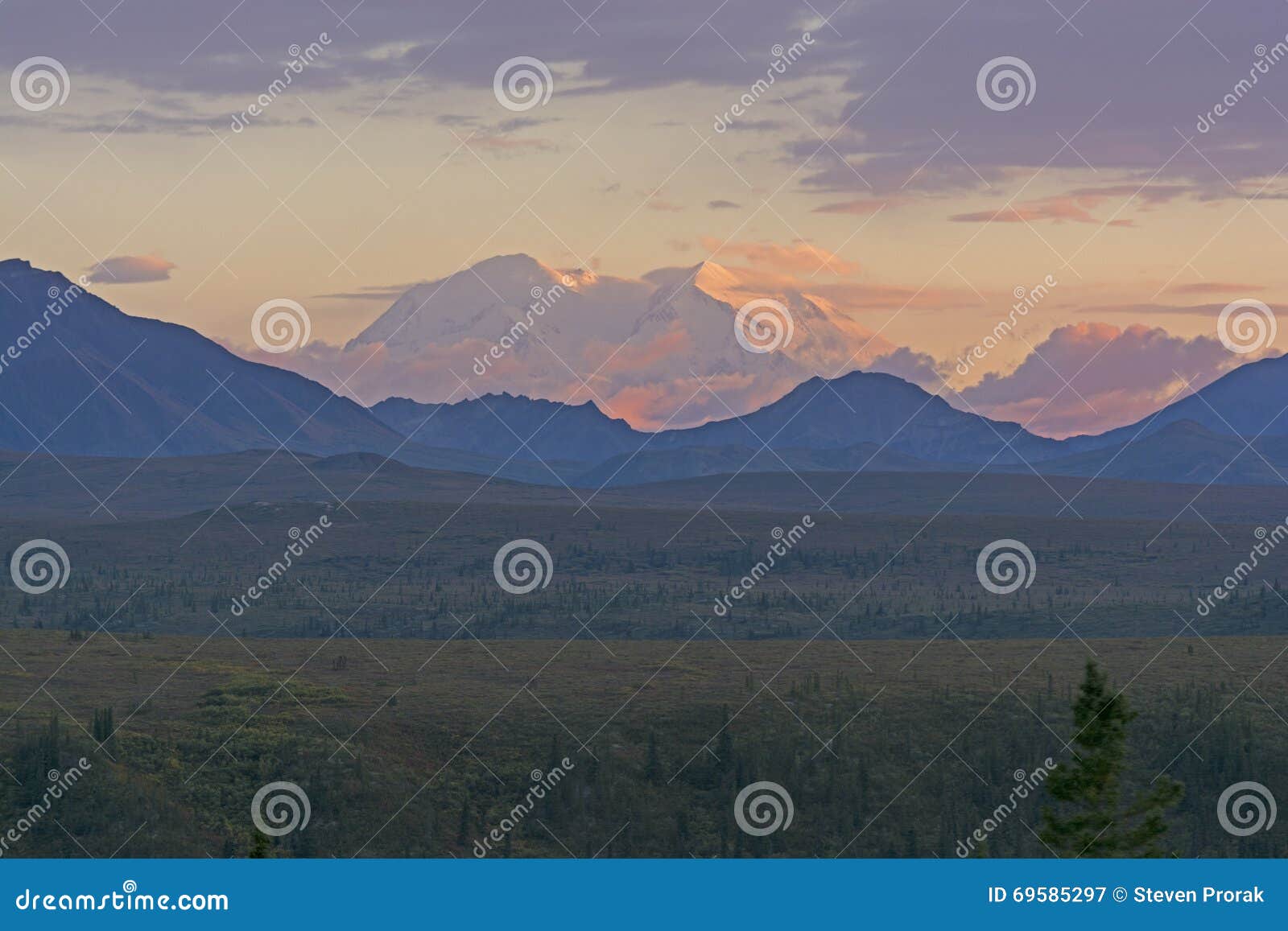Distant Sunset of Denali stock image. Image of twilight - 69585297