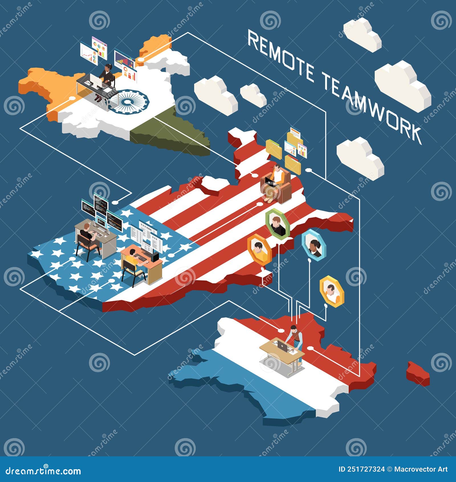 Distant Teamwork Concept stock vector. Illustration of employer - 251727324