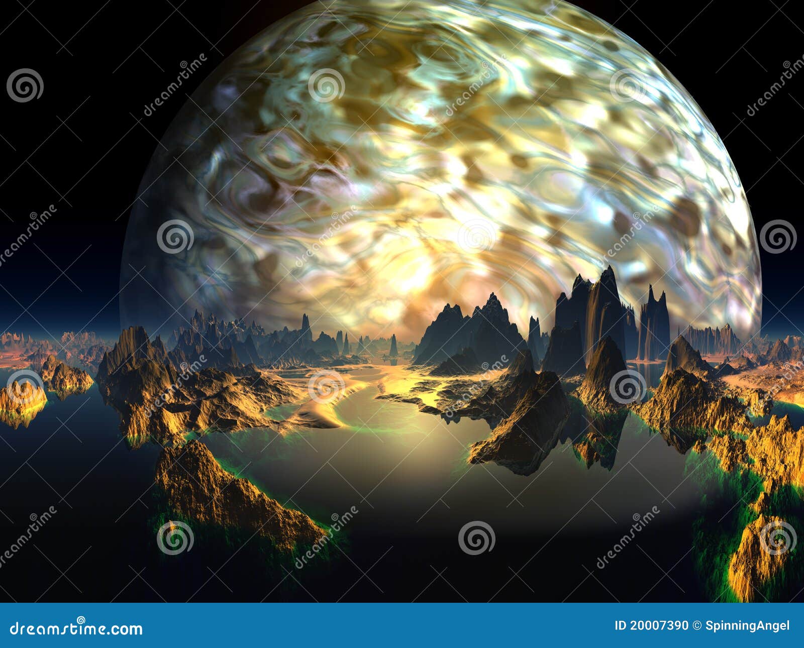 Distant View of Alien Ocean Reef with Gas Giant Stock Illustration ...