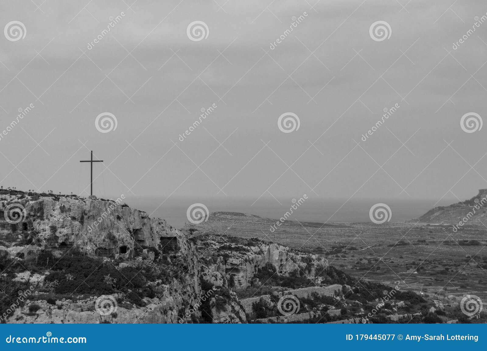 Distant View of Cross on a Hill Stock Image - Image of mountain ...