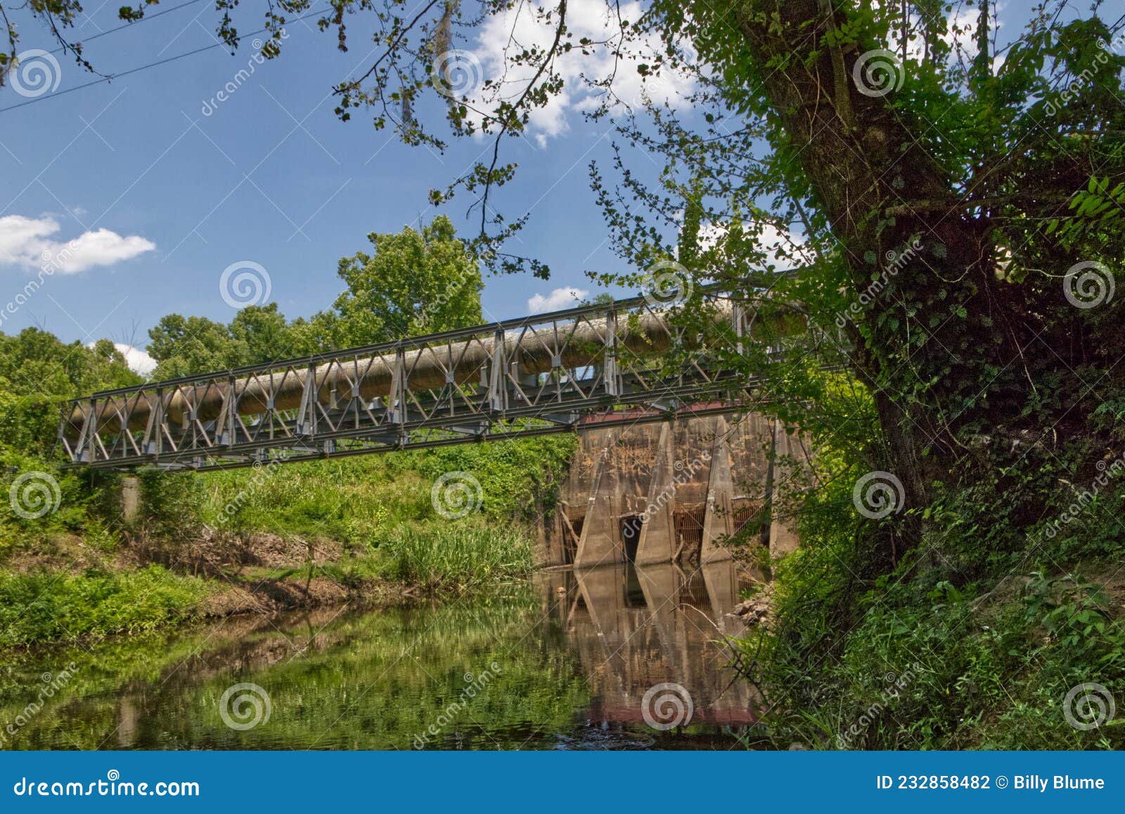 Distant View Metal Frame Bridge Supporting a Large Pipeline Stock Photo ...
