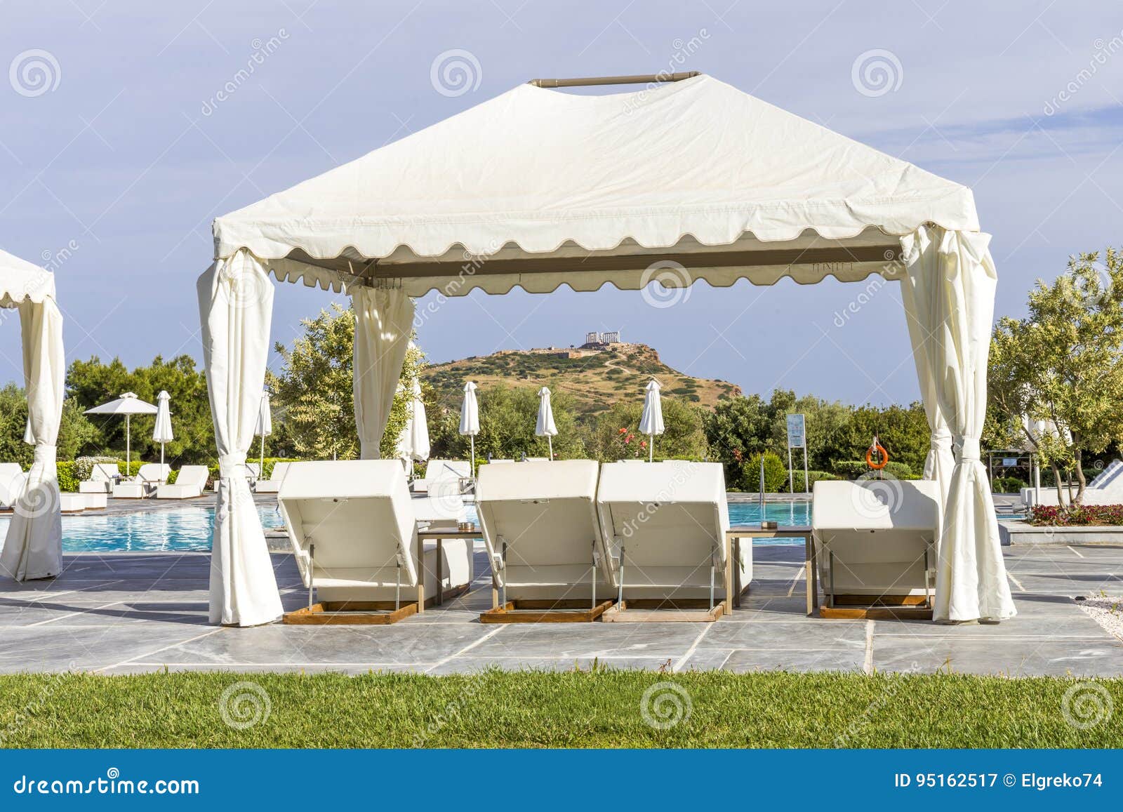 Distant View on Temple of Poseidon through Pool Stock Image - Image of ...